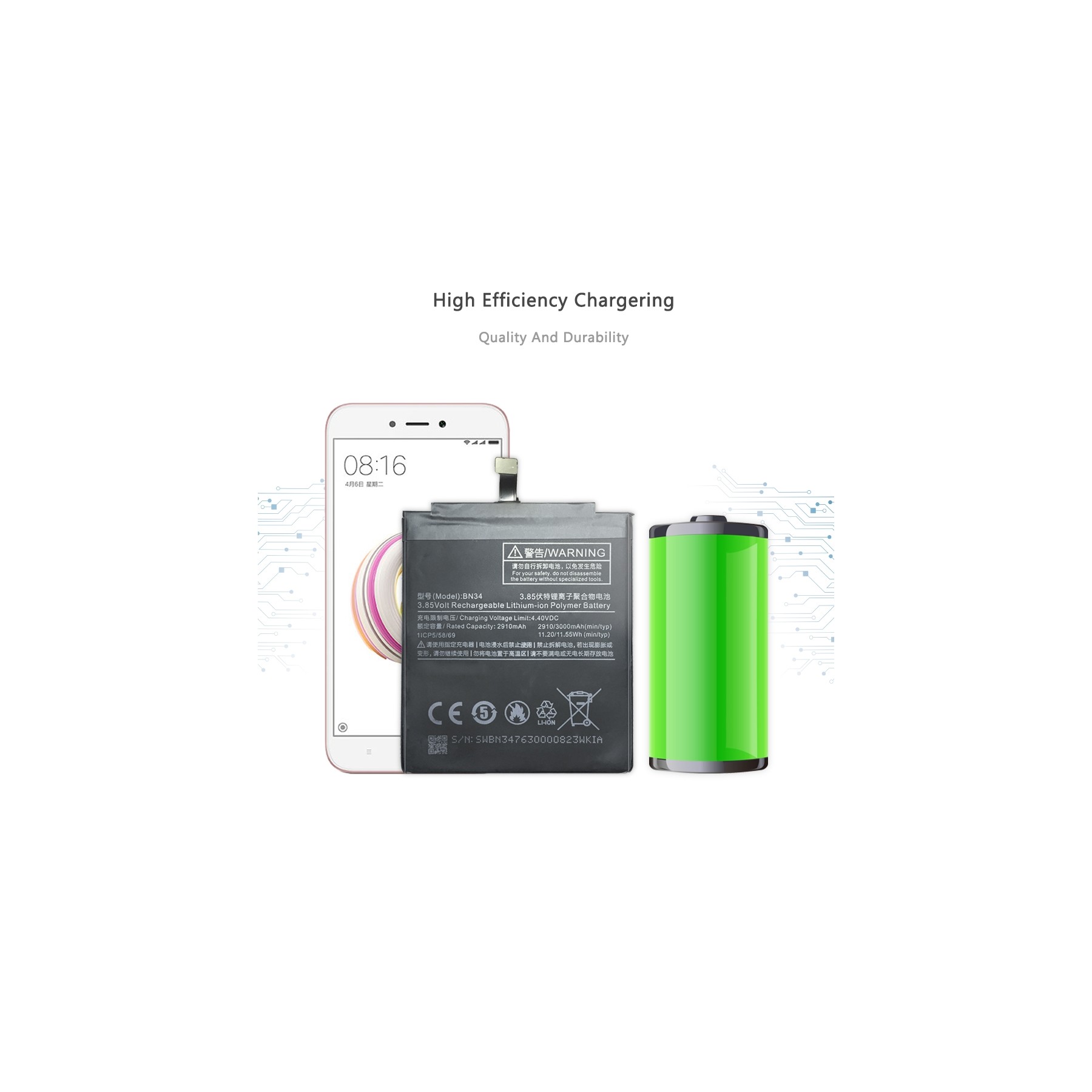 Battery For Xiaomi Redmi 5A , Part Number: BN34